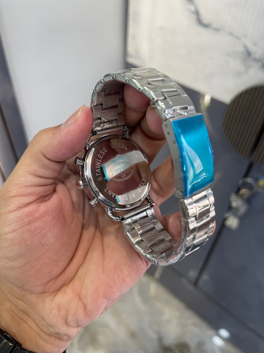 Fossil High Luxury Silver Chronograph Watch with Blue Dial – Sani Stores